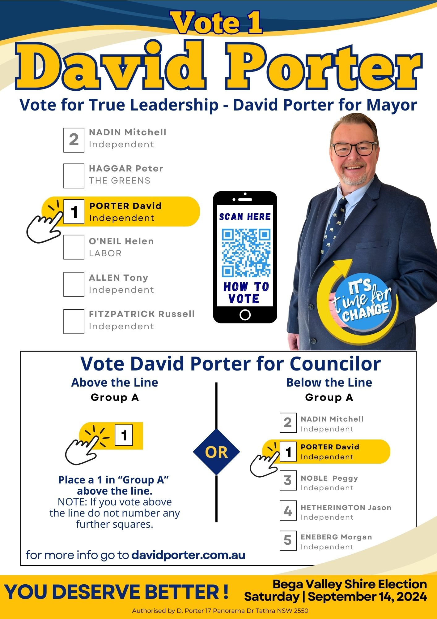 How to Vote 1 David Porter in the Bega Valley Shire Elections 2024